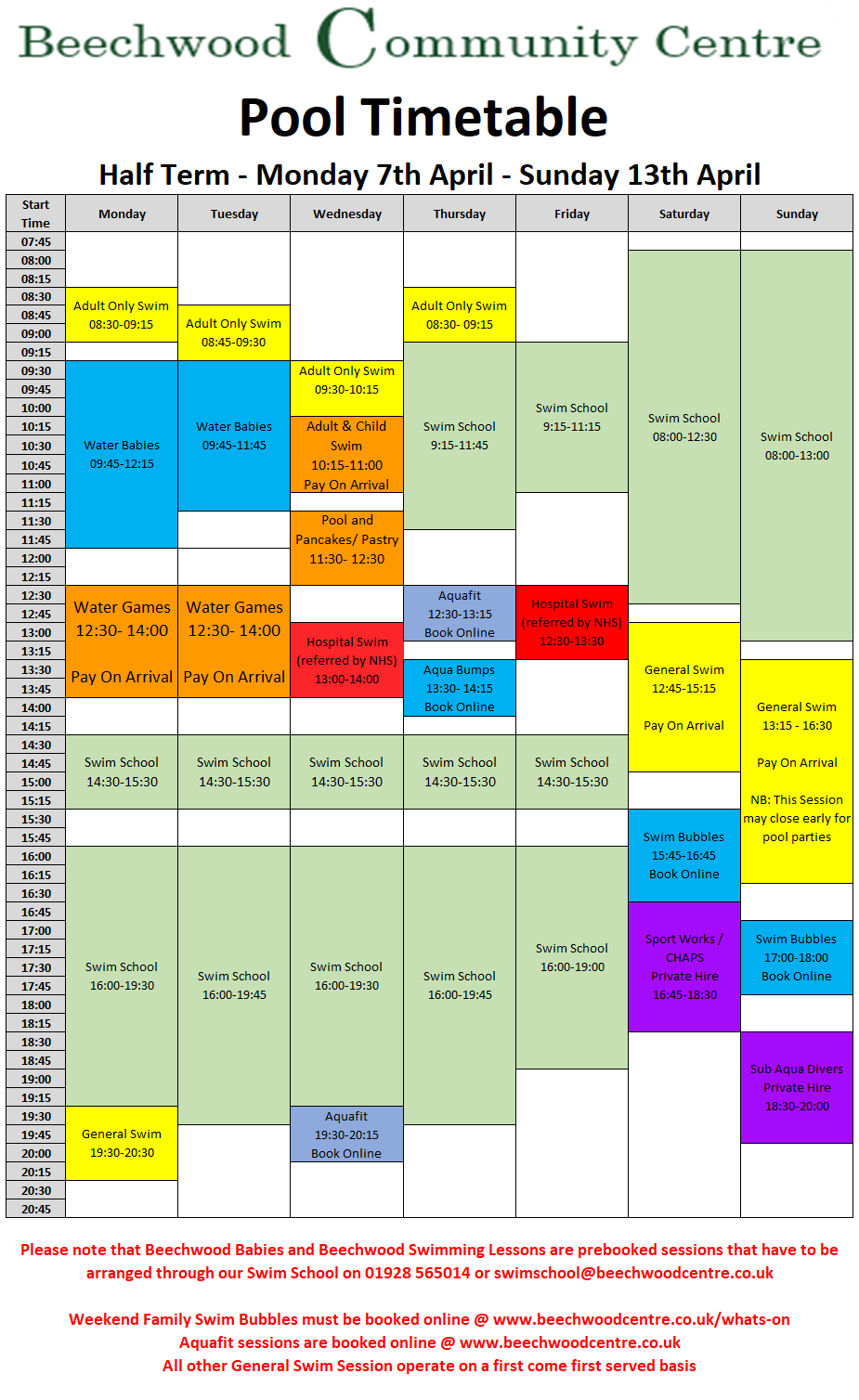 Swim Timetable | Beechwood Community Centre